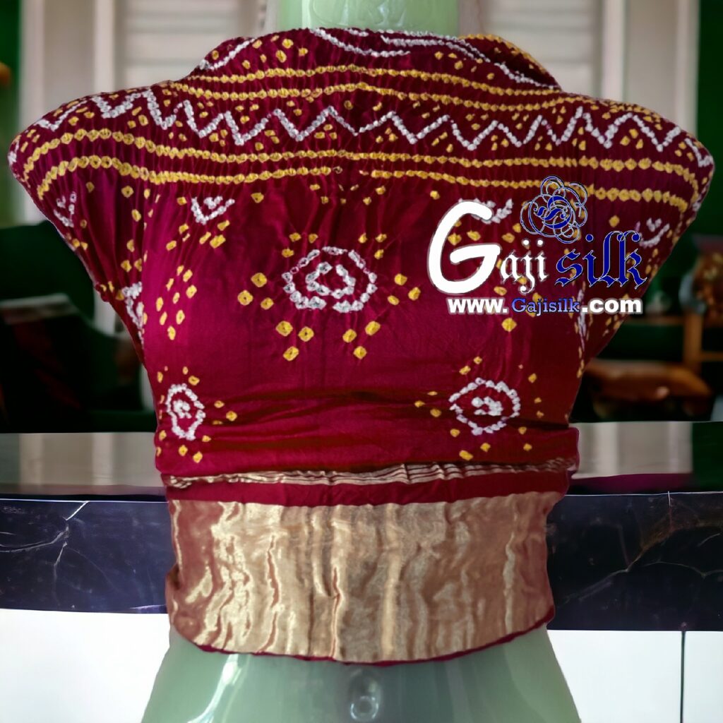 Maroon Bandhani Blouse Pure GajiSilk Gold Jari | GAJI SILK | Bandhani ...