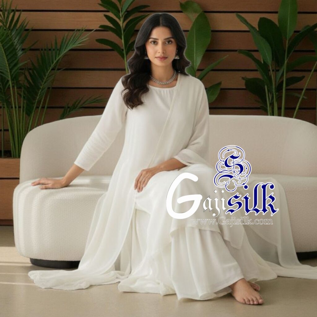 White Plain Sharara Gaji Silk | GAJI SILK | Bandhani | Ajrak